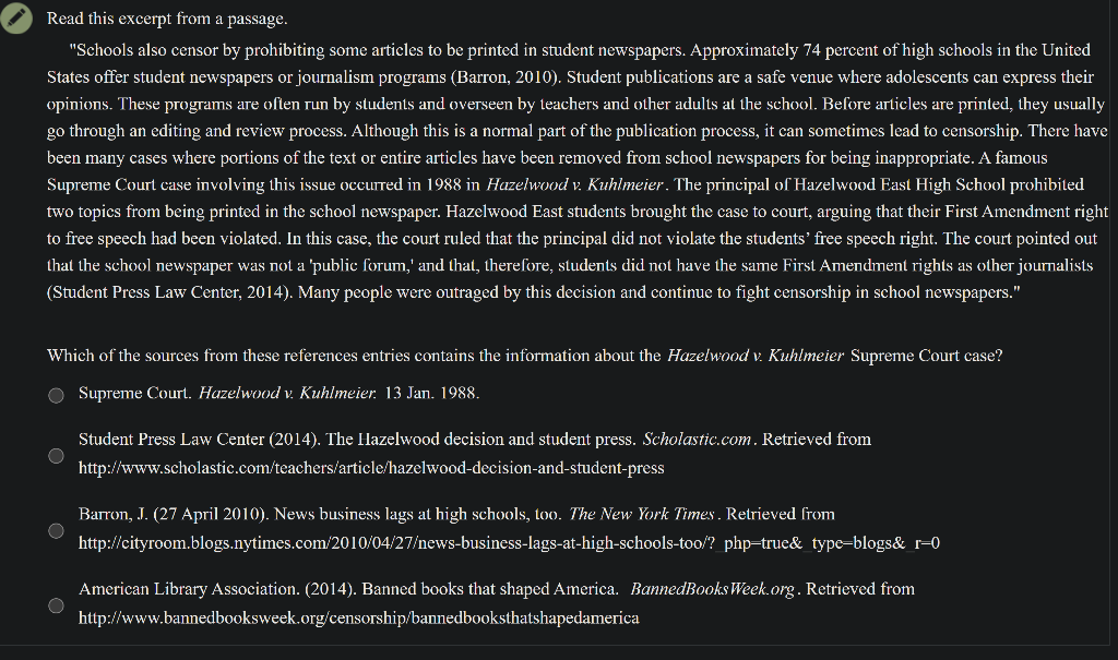 Solved Read this excerpt from a passage. "Schools also | Chegg.com