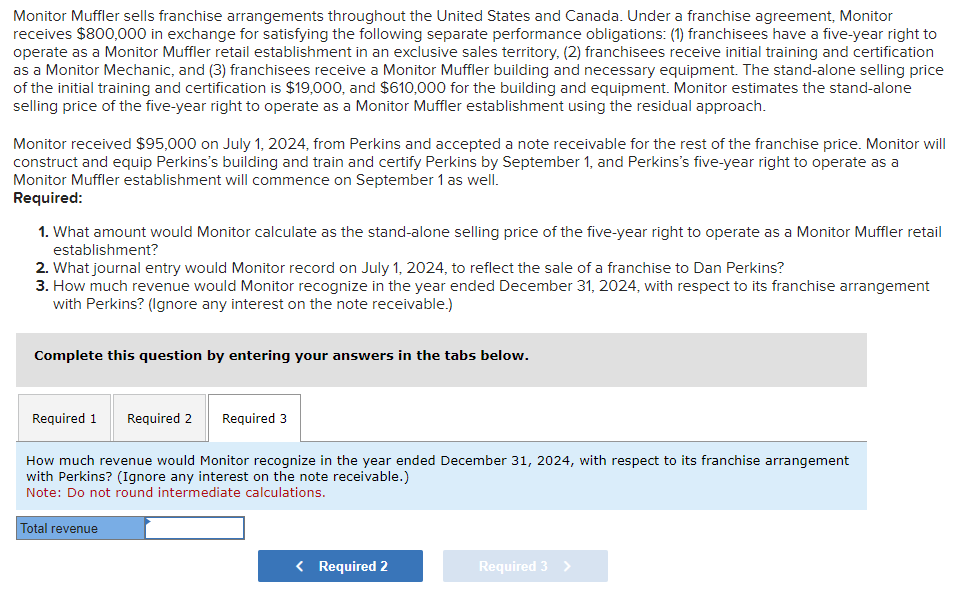 Solved Monitor Muffler sells franchise arrangements | Chegg.com