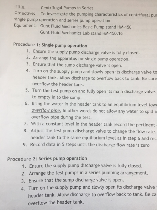 Solved Title: Centrifugal Pumps in Series objective: To | Chegg.com