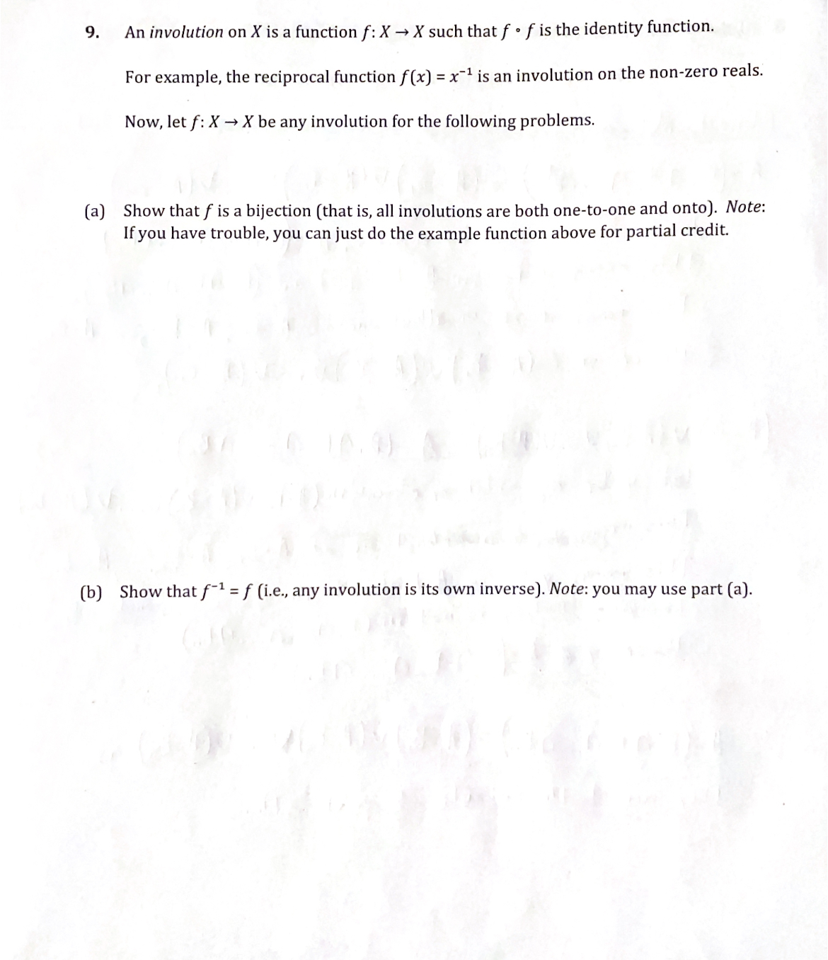 Solved 9. An involution on X is a function f:X→X such that | Chegg.com