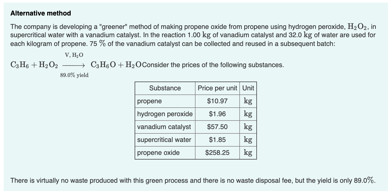 Solved A fictional company has been producing propene oxide, | Chegg.com