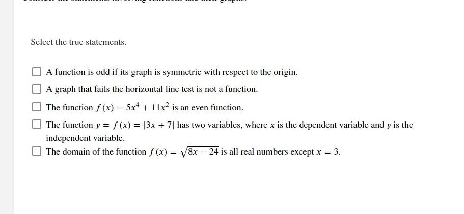 Solved Select the true statements. A function is odd if its | Chegg.com