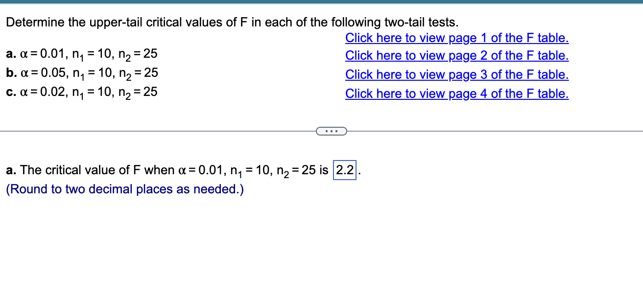 Solved Determine the upper-tail critical values of F in each | Chegg.com