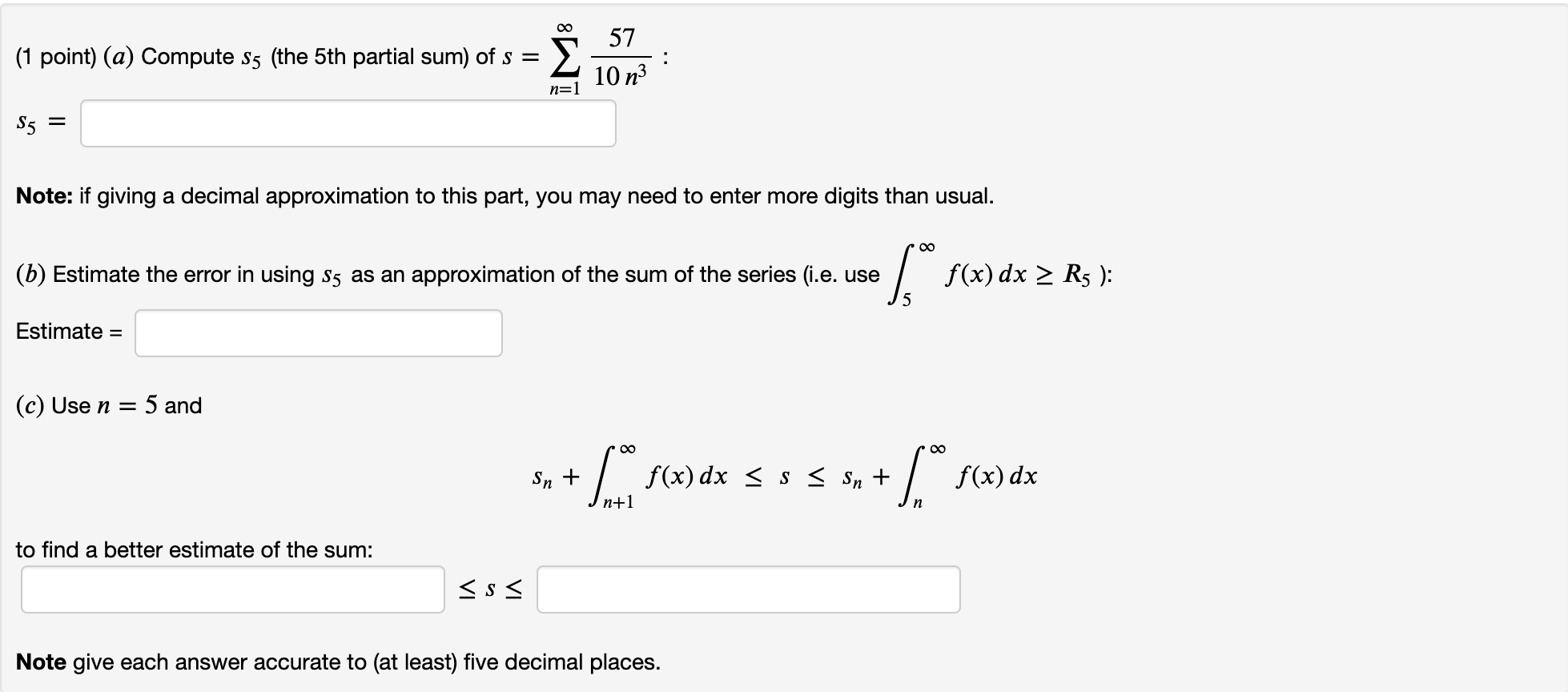 Solved 00 57 (1 point) (a) Compute s5 (the 5th partial sum) | Chegg.com