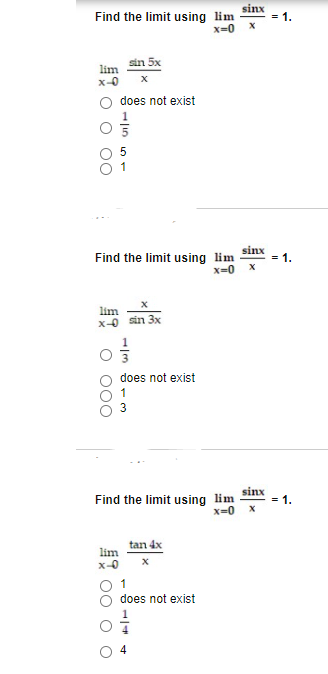 Solved sinx Find the limit using lim x=0 = 1. х lim sin 5x X | Chegg.com