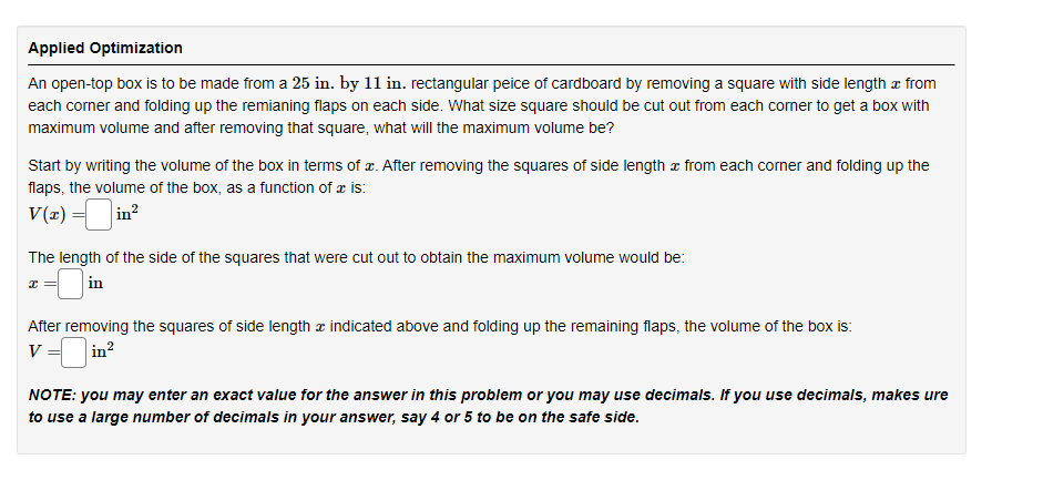 Solved Applied OptimizationAn open-top box is to be made | Chegg.com