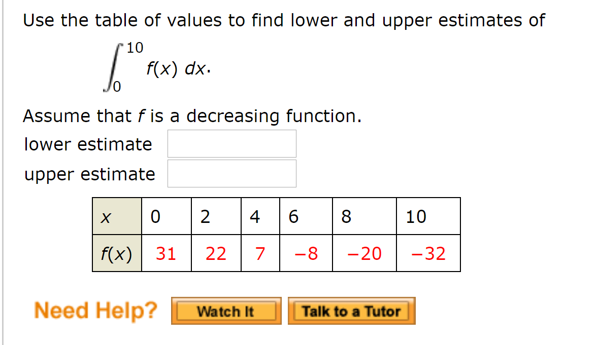 Solved Use The Table Of Values To Find Lower And Upper