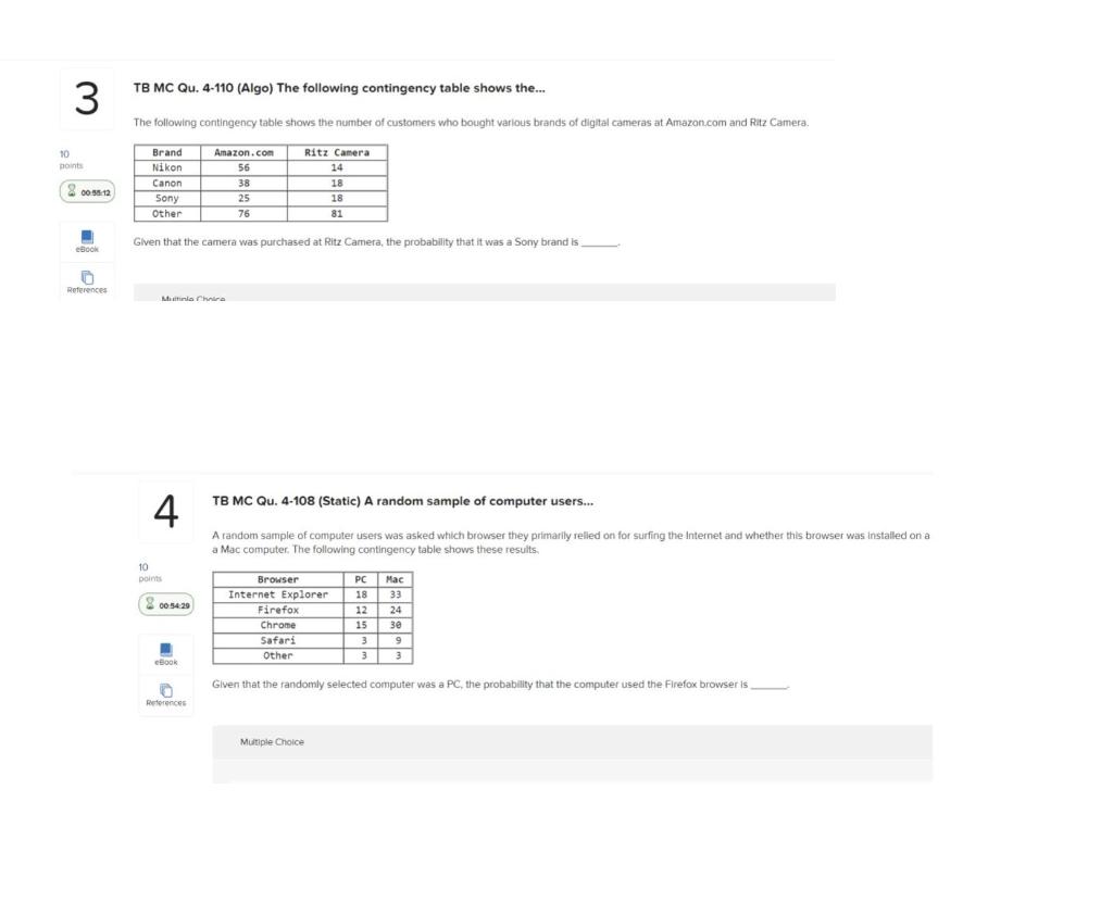 Solved 3 TB MC Qu. 4-110 (Algo) The following contingency | Chegg.com