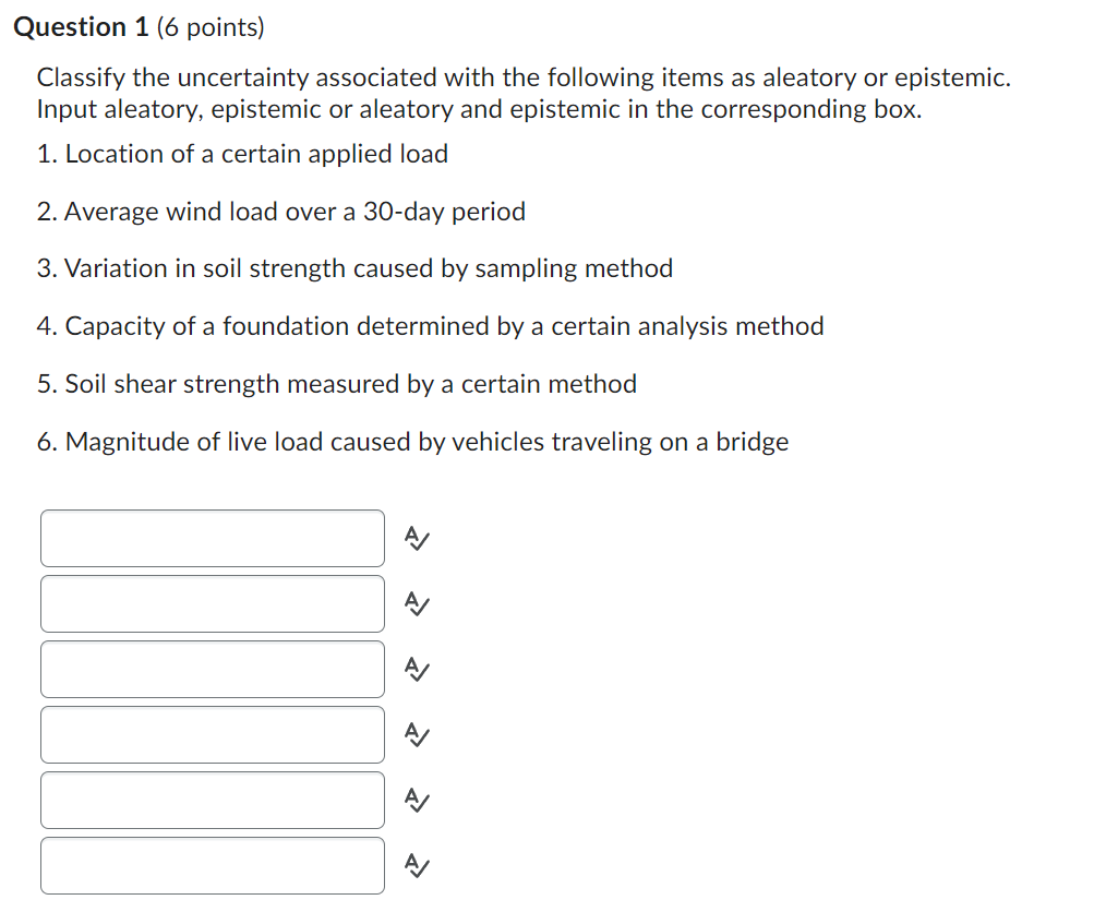 Solved Question 1 (6 points) Classify the uncertainty | Chegg.com