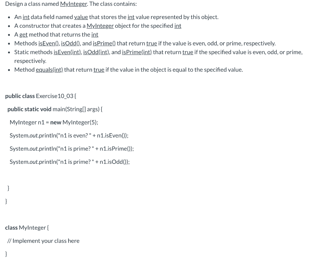 Solved Design a class named MyInteger. The class contains: . | Chegg.com