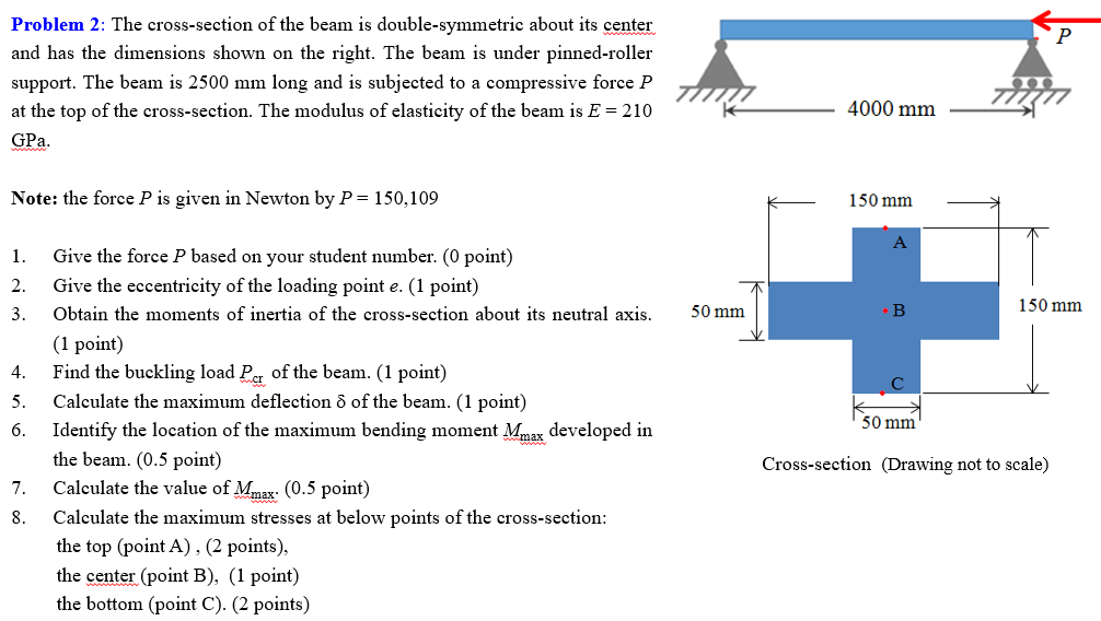 [Solved]: Problem 2: The cross-section of the beam is doub