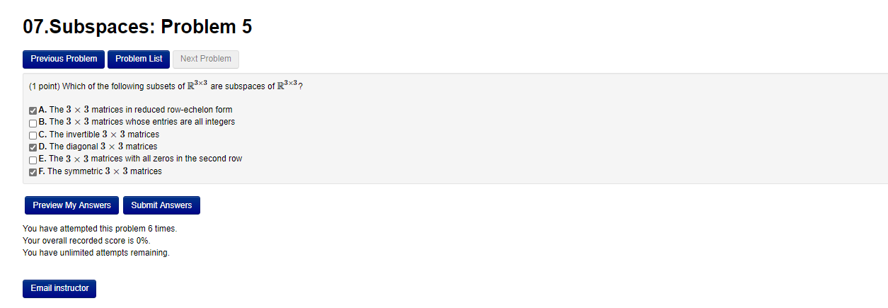 Solved 07.Subspaces: Problem 5 Previous Problem Problem List | Chegg.com
