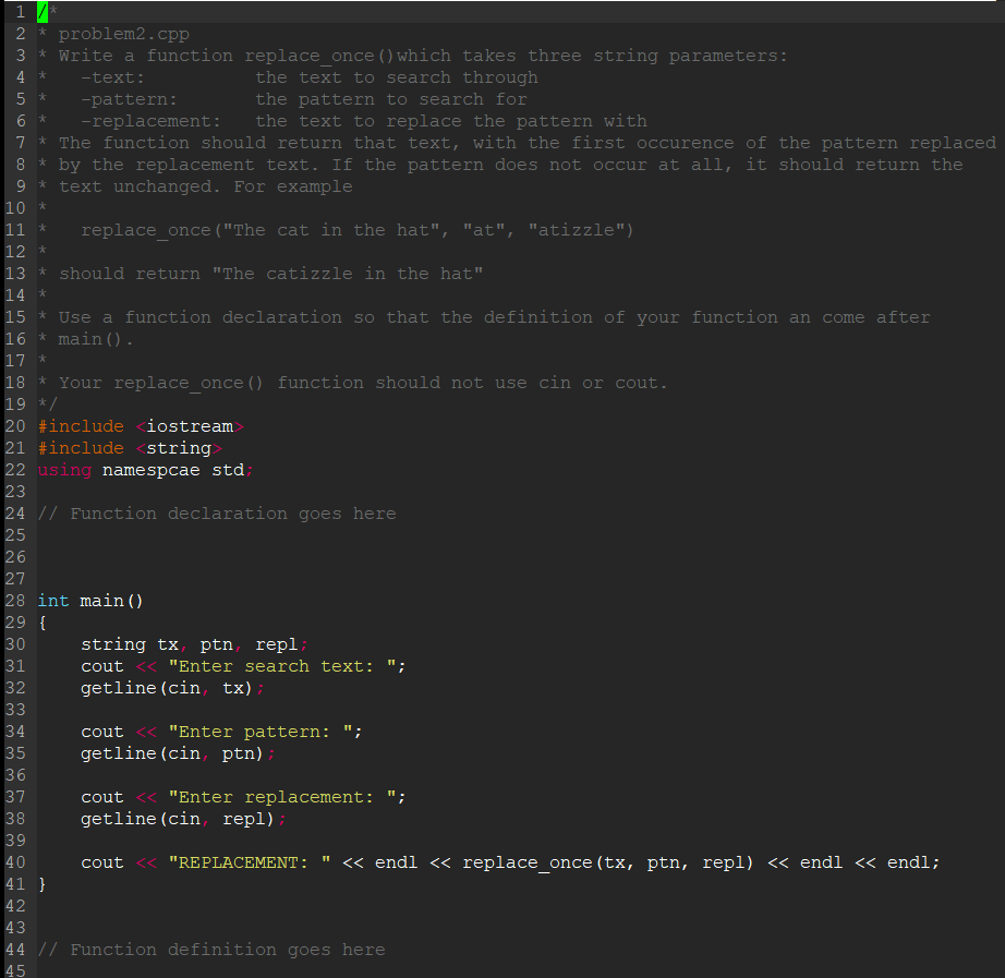 Solved 1 2 Problem2 Cpp 3 Write A Function Replace Once