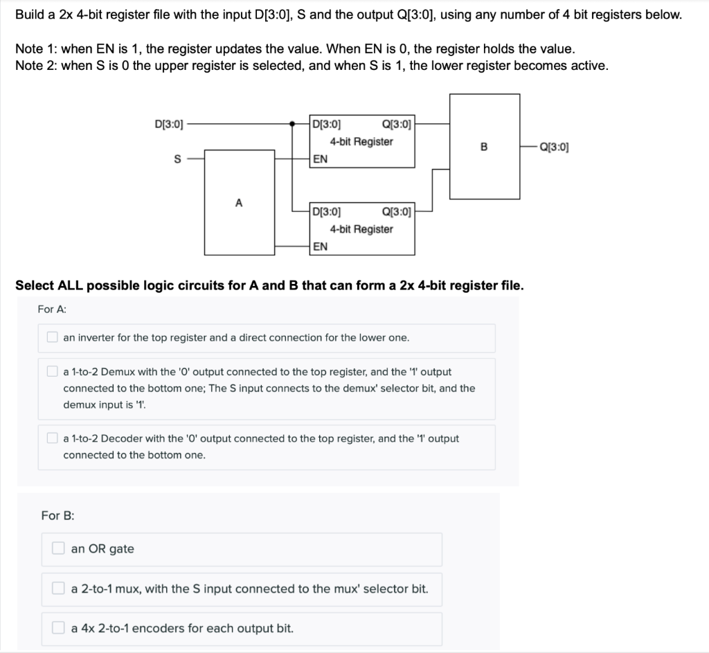 Build a 2x 4-bit register file with the input D[3:0), | Chegg.com