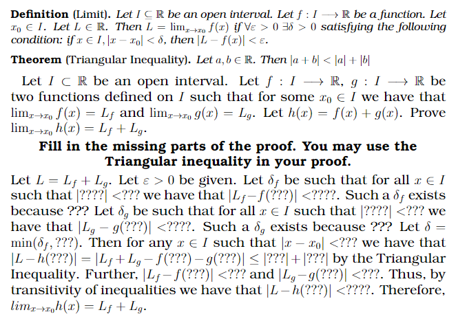 Solved Definition (Limit). Let I⊆R be an open interval. Let | Chegg.com