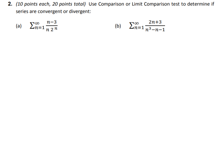 Solved 2. (10 points each, 20 points total) Use Comparison | Chegg.com