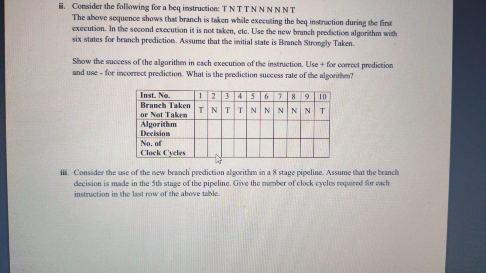 ii. Consider the following for a beq instruction: | Chegg.com