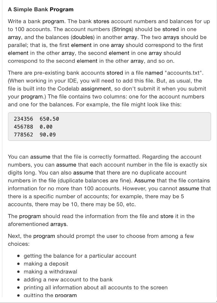 Solved A Simple Bank Program Write a bank program. The bank | Chegg.com