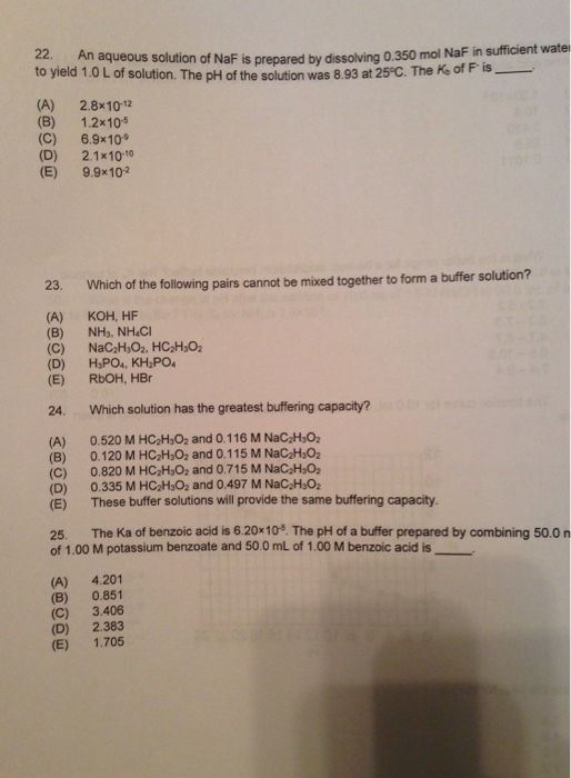 Solved 22. An aqueous solution of NaF is prepared by | Chegg.com