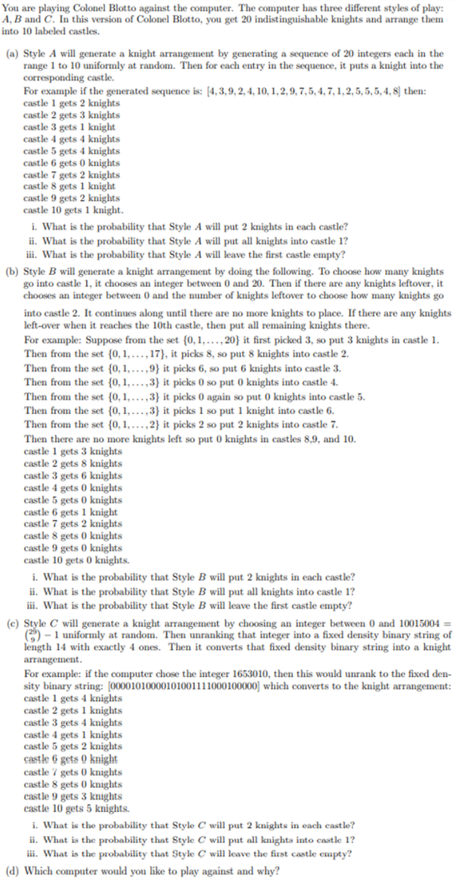 Solved You are playing Colonel Blotto against the computer. | Chegg.com