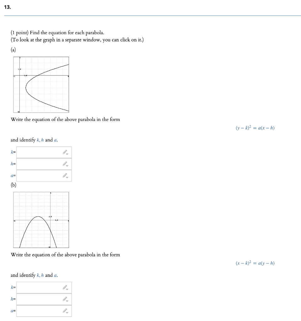 Solved (1 point) Find the equation for each parabola. (To | Chegg.com