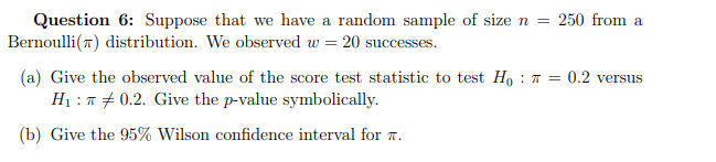 Solved Question 6: Suppose that we have a random sample of | Chegg.com