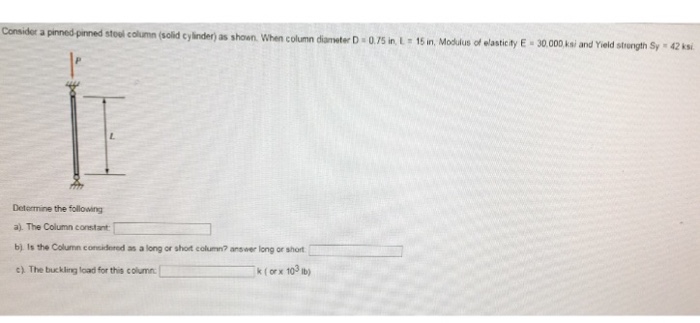 Solved Consider a pinned-pinned steel column(solid cylinder) | Chegg.com