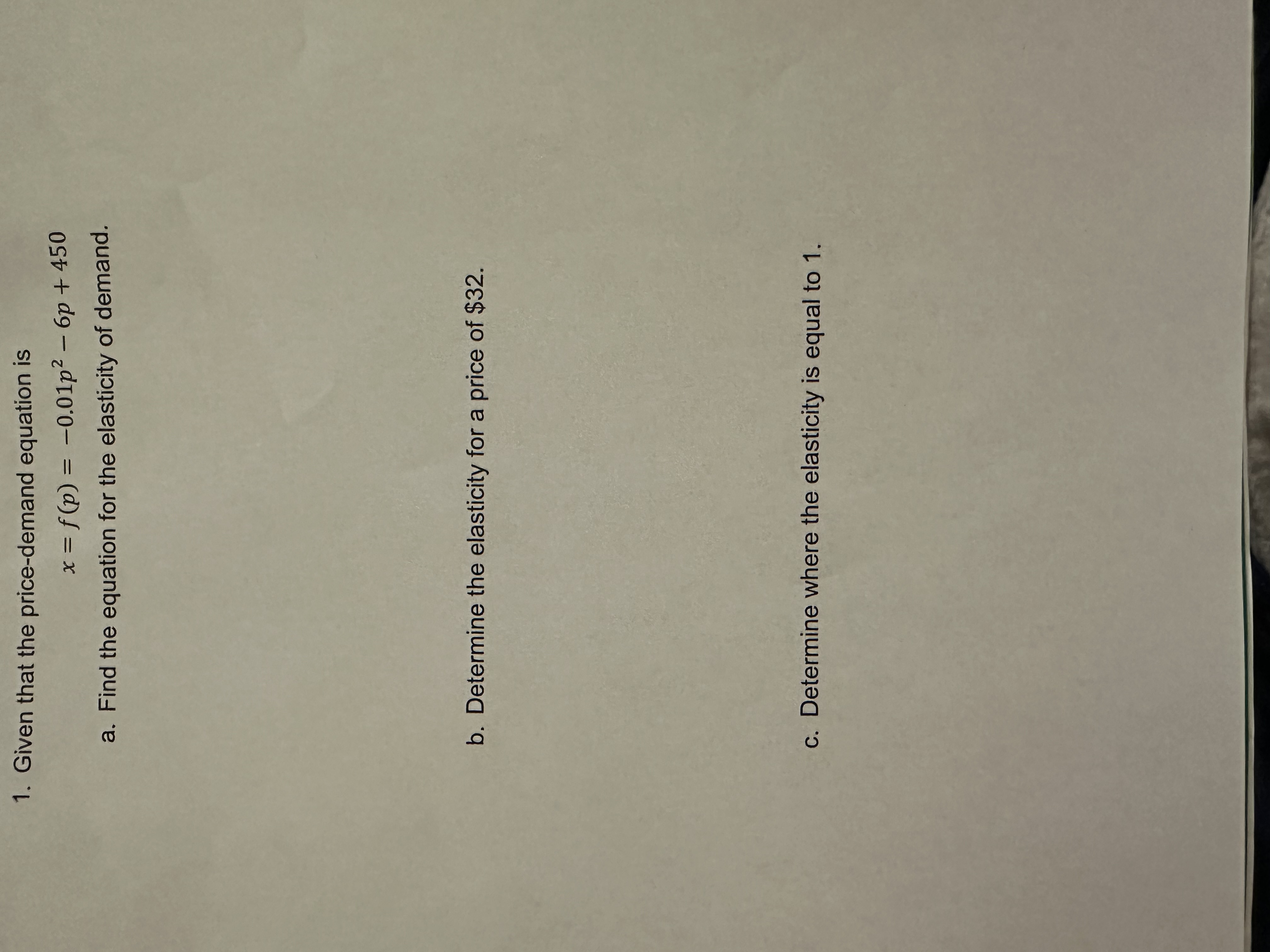 Solved 1. Given that the price-demand equation is | Chegg.com