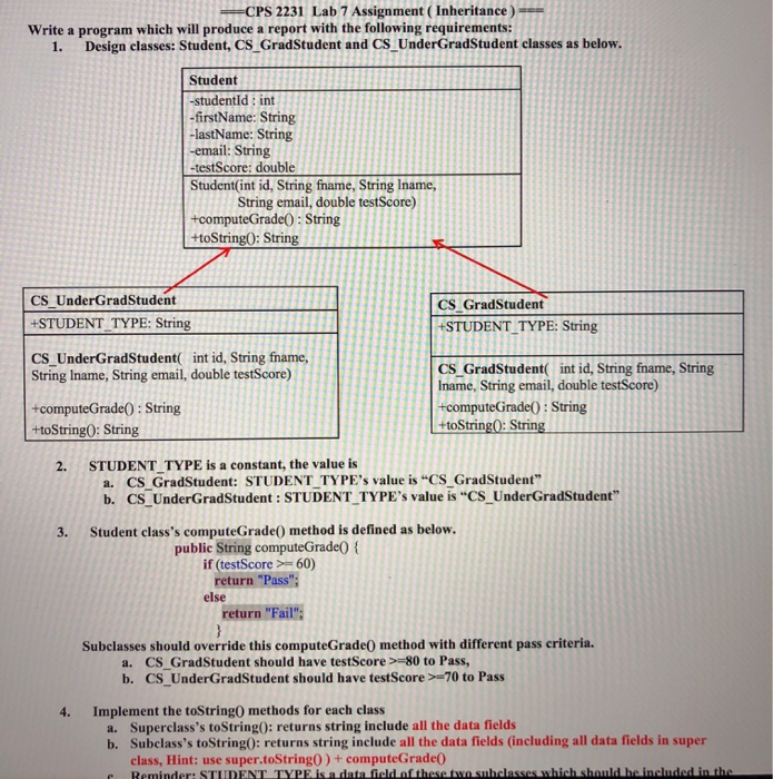 Solved CPS 2231 Lab 7 Assignment ( Inheritance Write a | Chegg.com