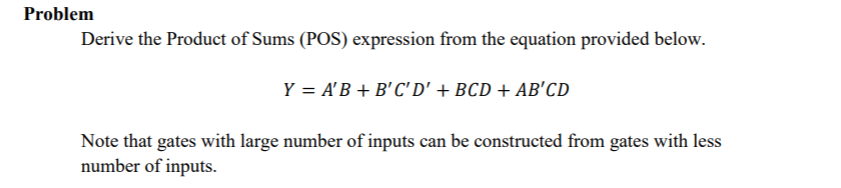 Solved Problem Derive the Product of Sums (POS) expression | Chegg.com