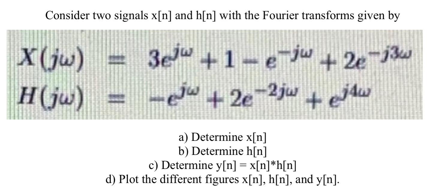 Solved Consider two signals x[n] and h[n] with the Fourier | Chegg.com