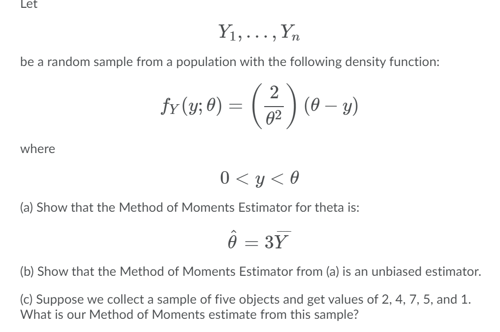 Solved Let Y1,...,Yn be a random sample from a population | Chegg.com