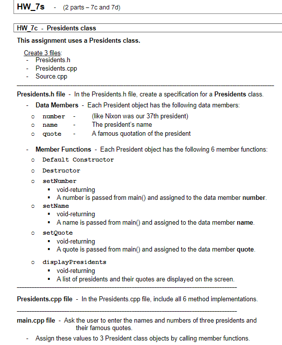 Solved HW_7s (2 parts - 7c and 7d) HW_7c - Presidents class | Chegg.com