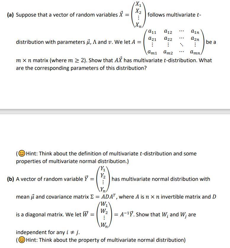 (a) Suppose that a vector of random variables | Chegg.com
