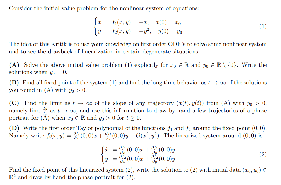 Solved Consider the initial value problem for the nonlinear | Chegg.com
