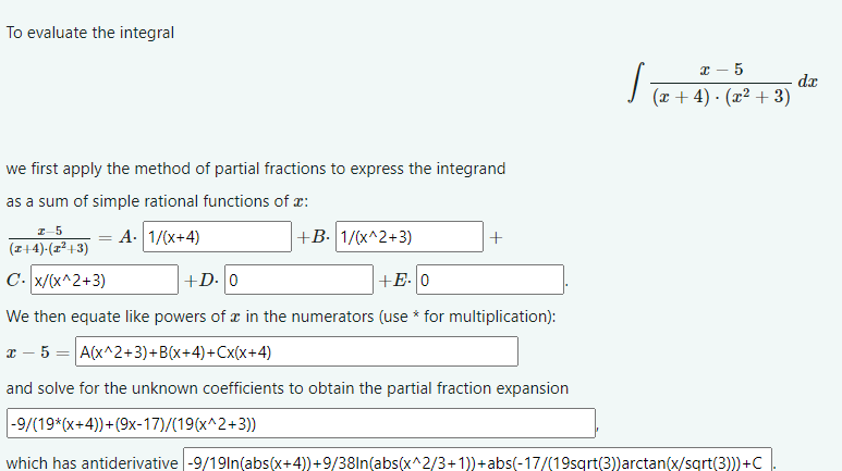 Solved To evaluate the integral∫﻿﻿x-5(x+4)*(x2+3)dxwe first | Chegg.com