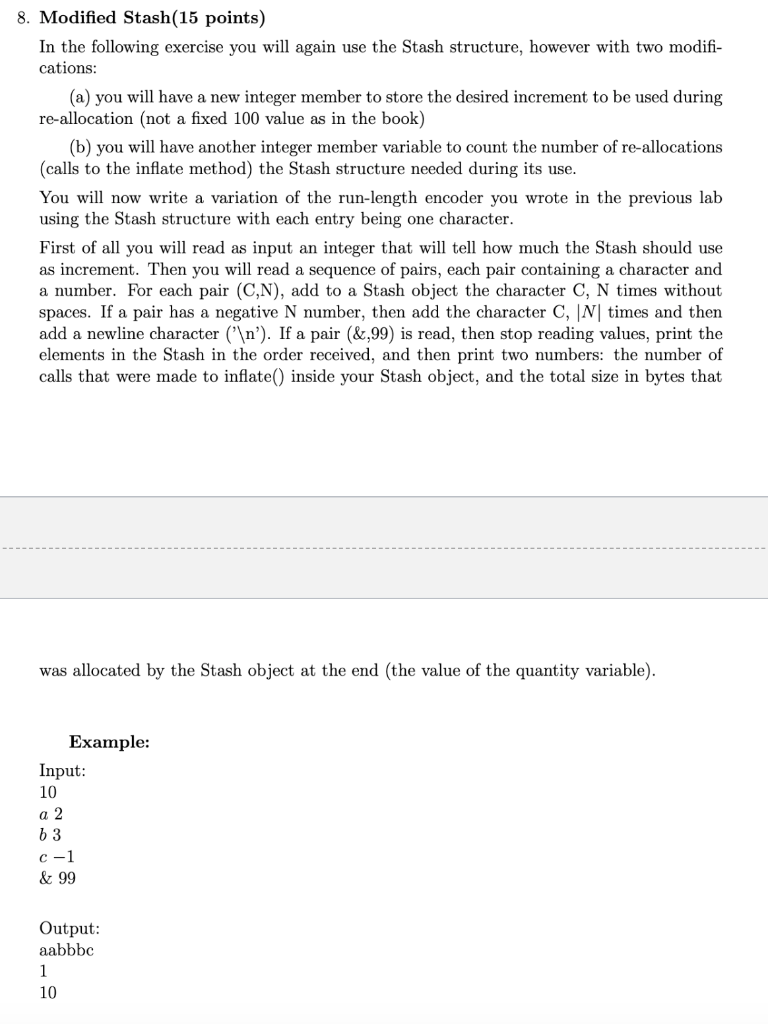Solved 8. Modified Stash(15 points) In the following | Chegg.com