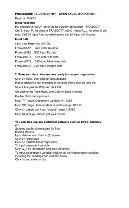 Solved Using regression analysis, the attached data and a | Chegg.com