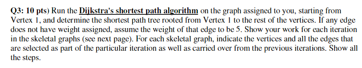 Solved Q3: 10 pts) Run the Dijkstra's shortest path | Chegg.com Solved Q3: 10 pts) Run the Dijkstra's shortest path | Chegg.com