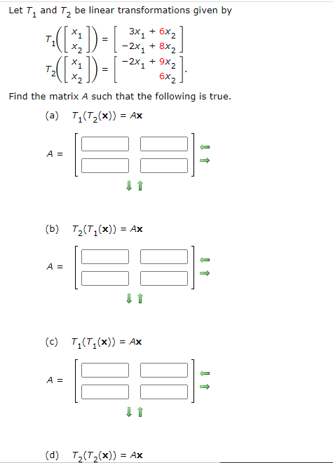 Solved Let T1 and Tz be linear transformations given by 3x, | Chegg.com