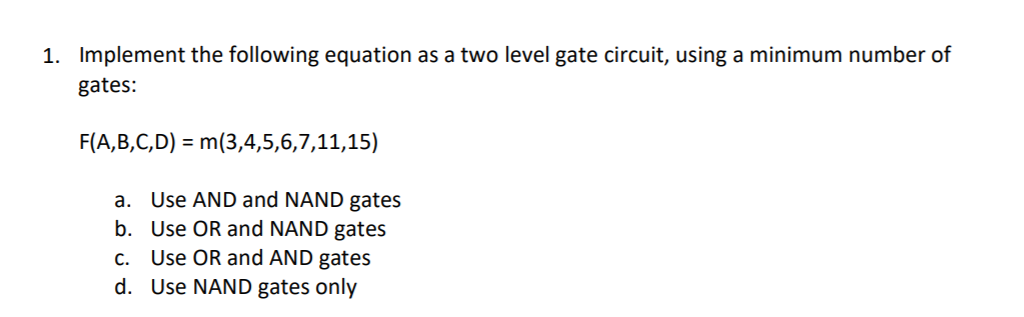 Solved 1 Implement The Following Equation As A Two Level