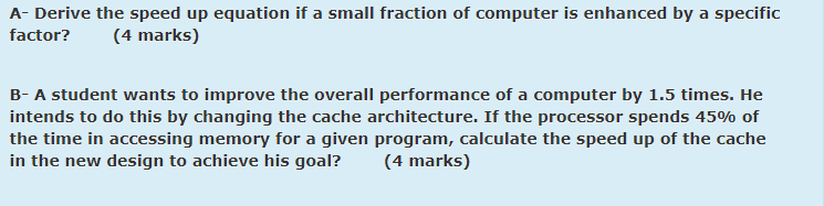 A-Derive the speed up equation if a small fraction of | Chegg.com