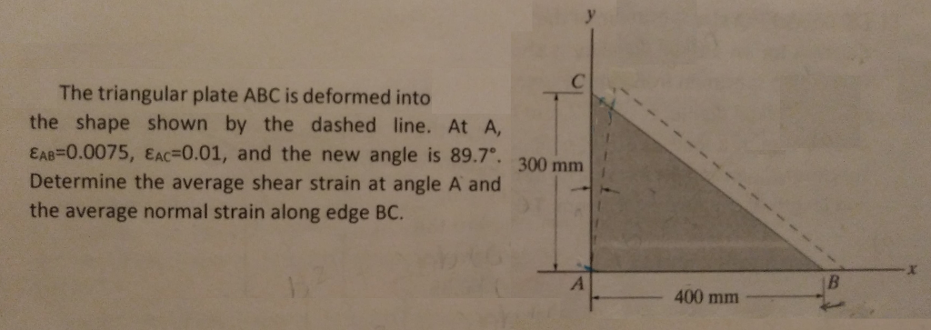 Solved The triangular plate ABC is deformed into the shape | Chegg.com