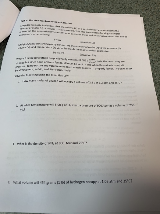 Solved e v: The Ideal Gas Law notes and practice was able to | Chegg.com