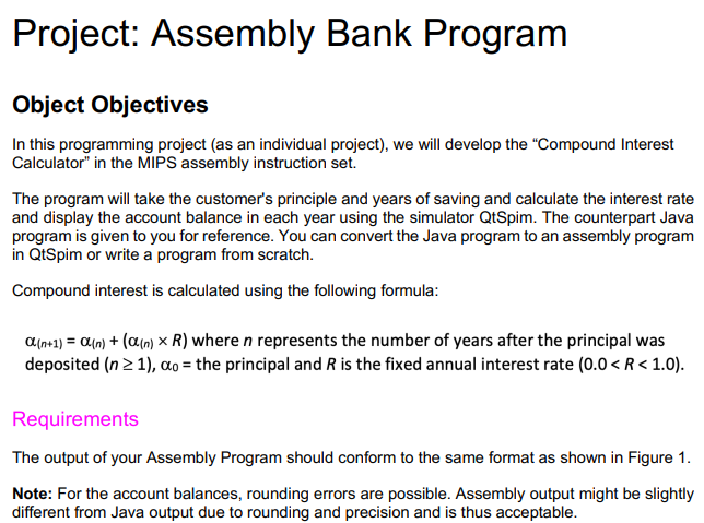 Project: Assembly Bank Program Object Objectives In | Chegg.com