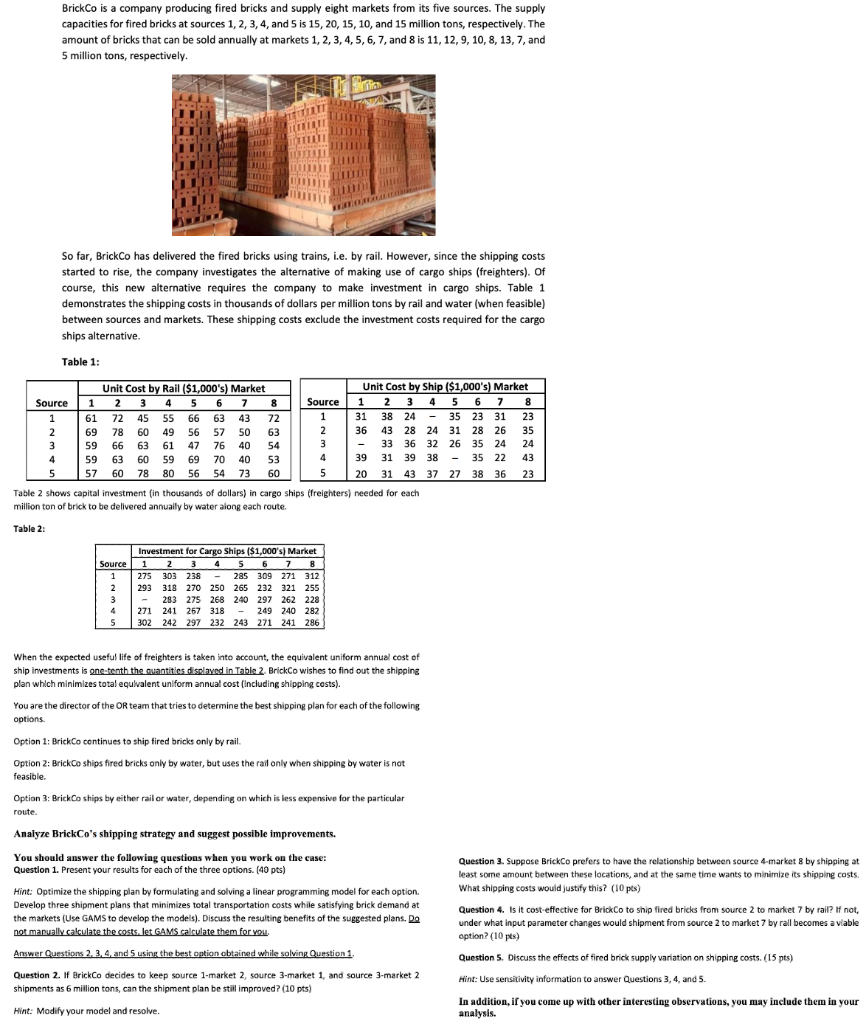 BrickCo is a company producing fired bricks and | Chegg.com