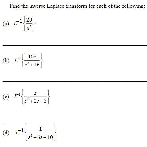 Solved Find the inverse Laplace transform for each of the | Chegg.com