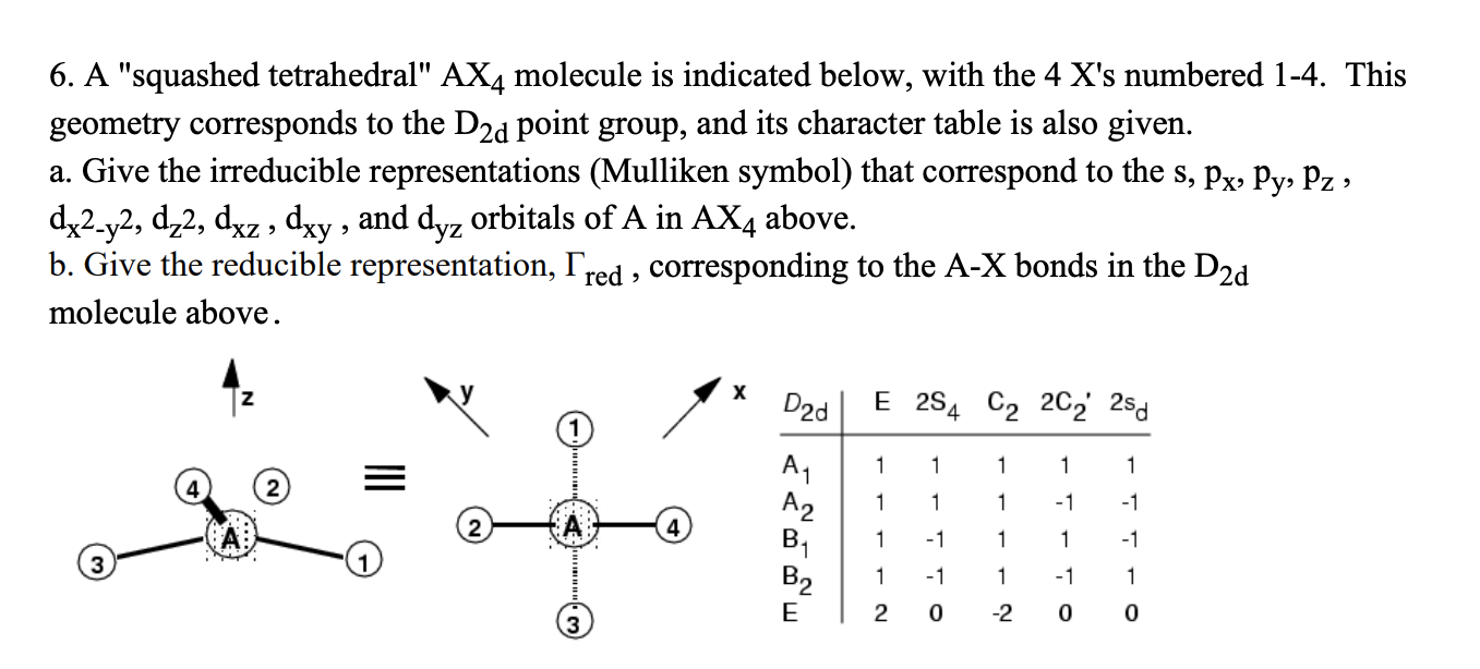 Solved 6. A "squashed tetrahedral" AX4 molecule is indicated | Chegg.com