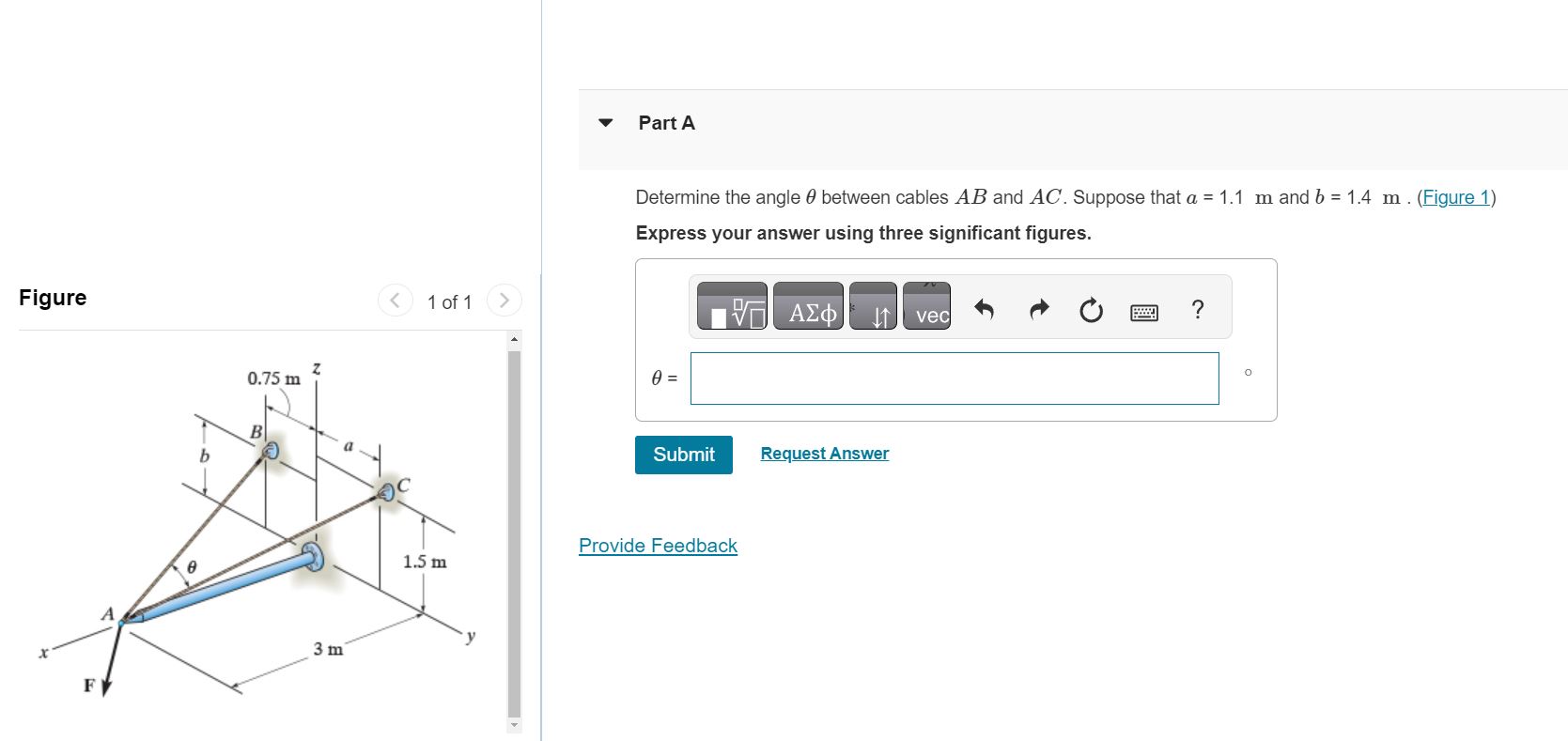 Solved Part ADetermine the angle θ ﻿between cables AB ﻿and | Chegg.com