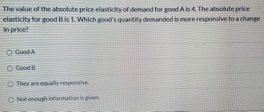 Solved The value of the absolute price elasticity of demand | Chegg.com